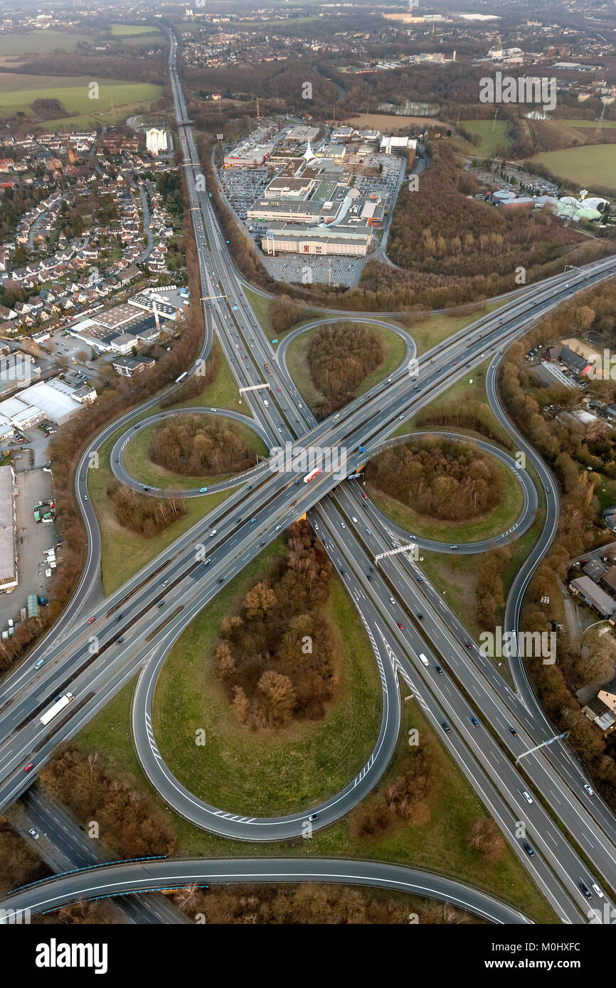 Aerial view, highway crossing A40 and A43 motorway junction Bochum ...