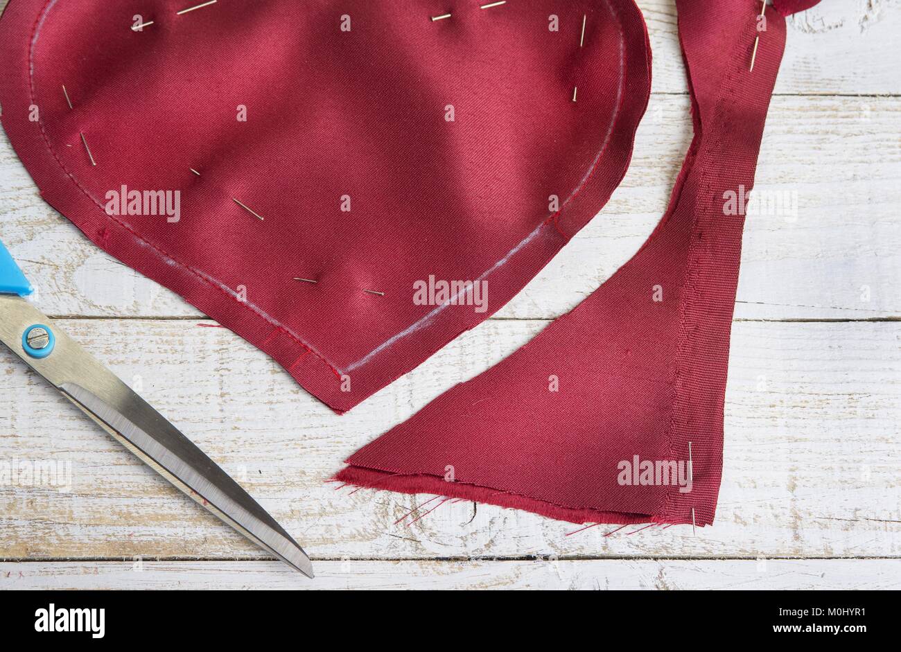 Step by step how to make heart from red satin textile. Valentine's day ...