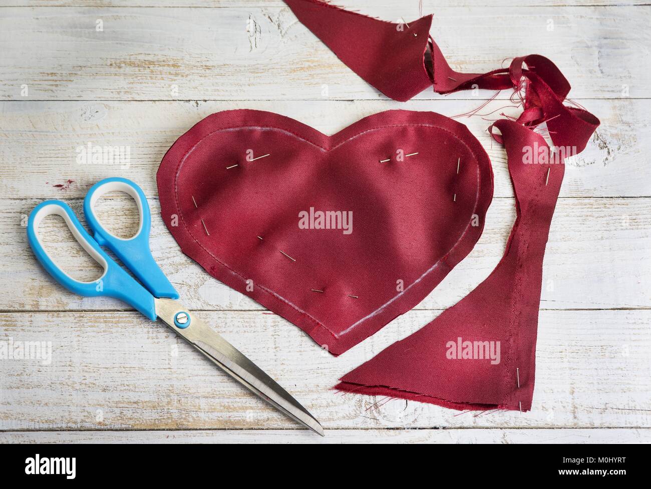 Step by step how to make heart from red satin textile. Valentine's day ...