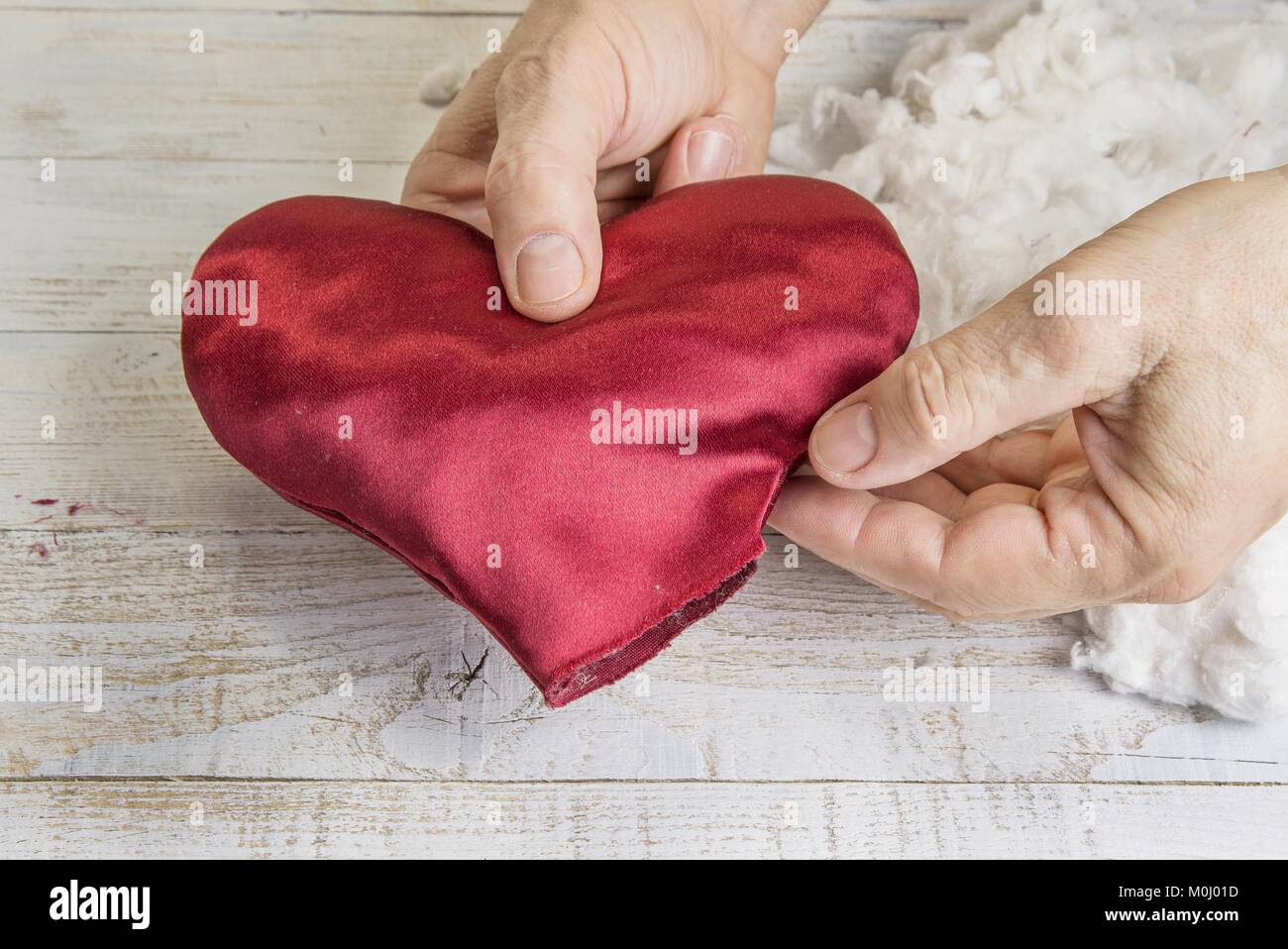Step by step how to make heart from red satin textile. Valentine's day ...