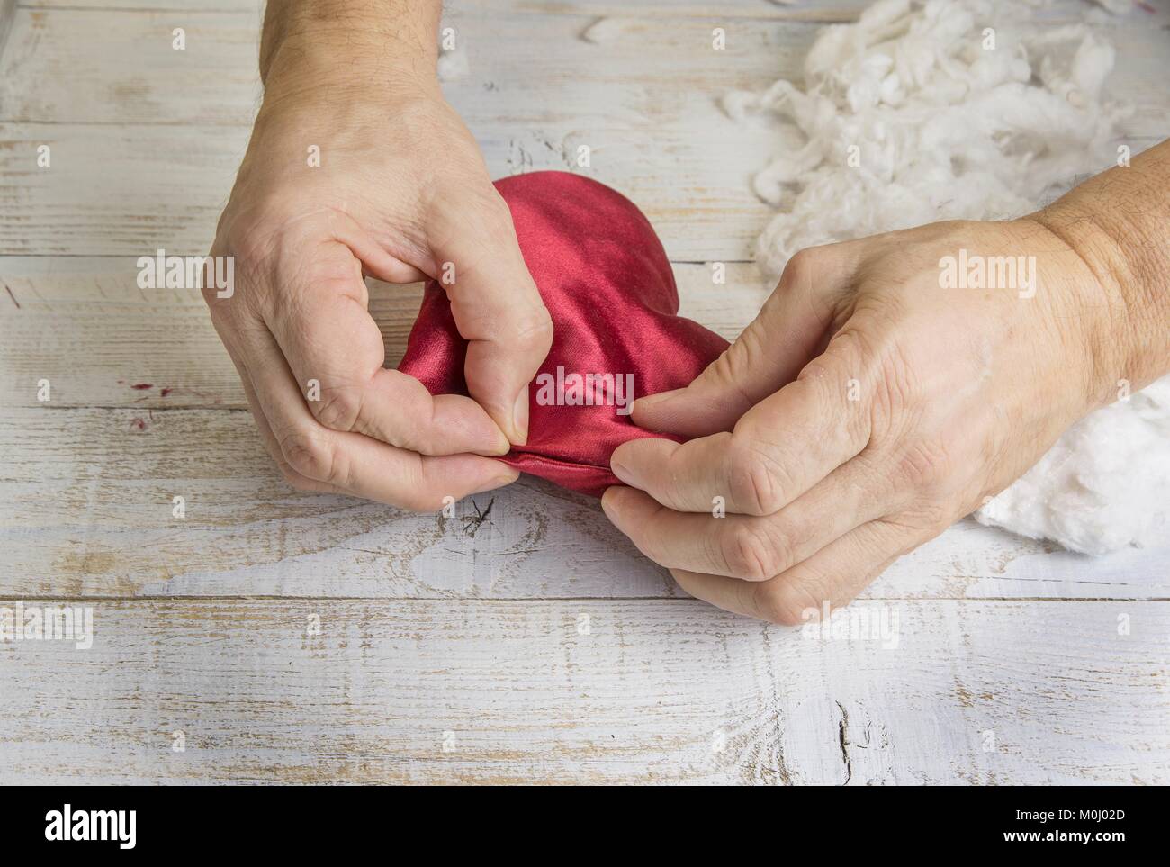 Step by step how to make heart from red satin textile. Valentine's day ...