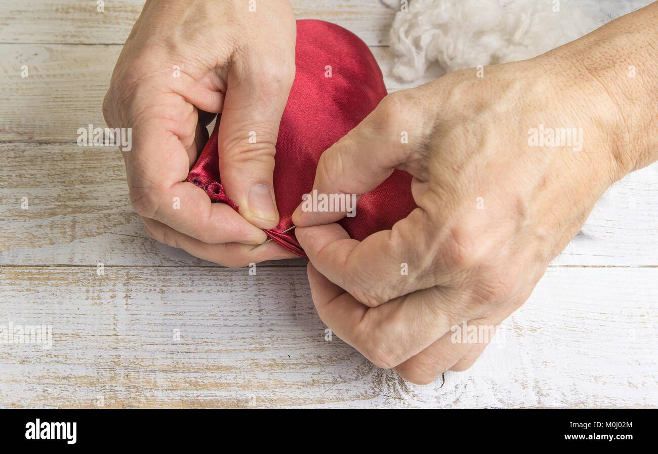 Step by step how to make heart from red satin textile. Valentine's day ...