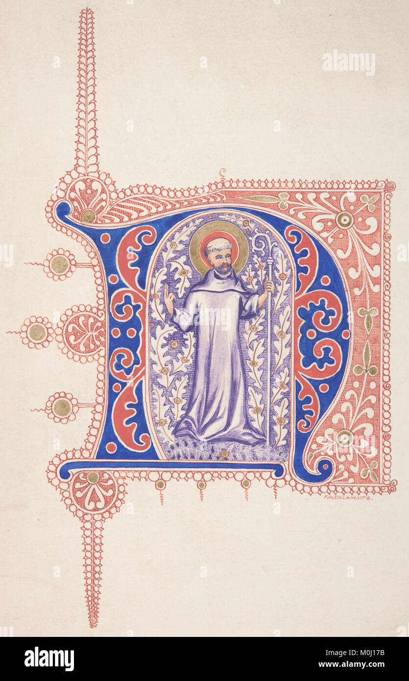 This manuscript features an illuminated initial 'N,' a decorative ...