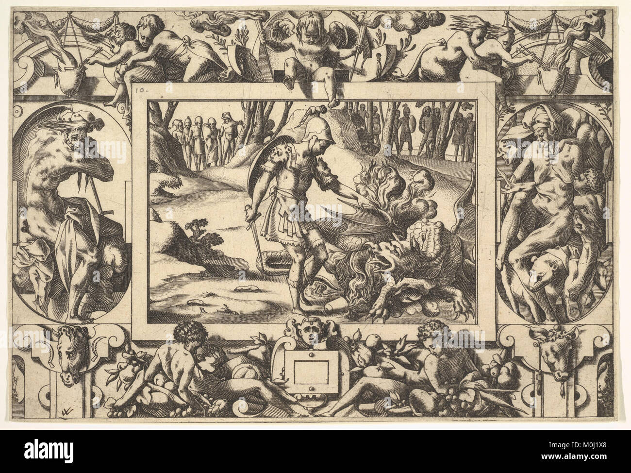 An artistic depiction of Jason confronting the dragon guarding the ...