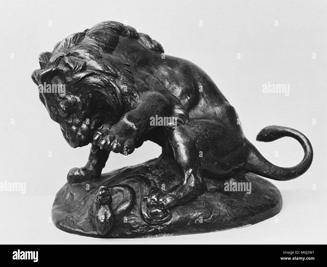 A sculpture study titled 'Lion About to Strike a Serpent' depicts a ...