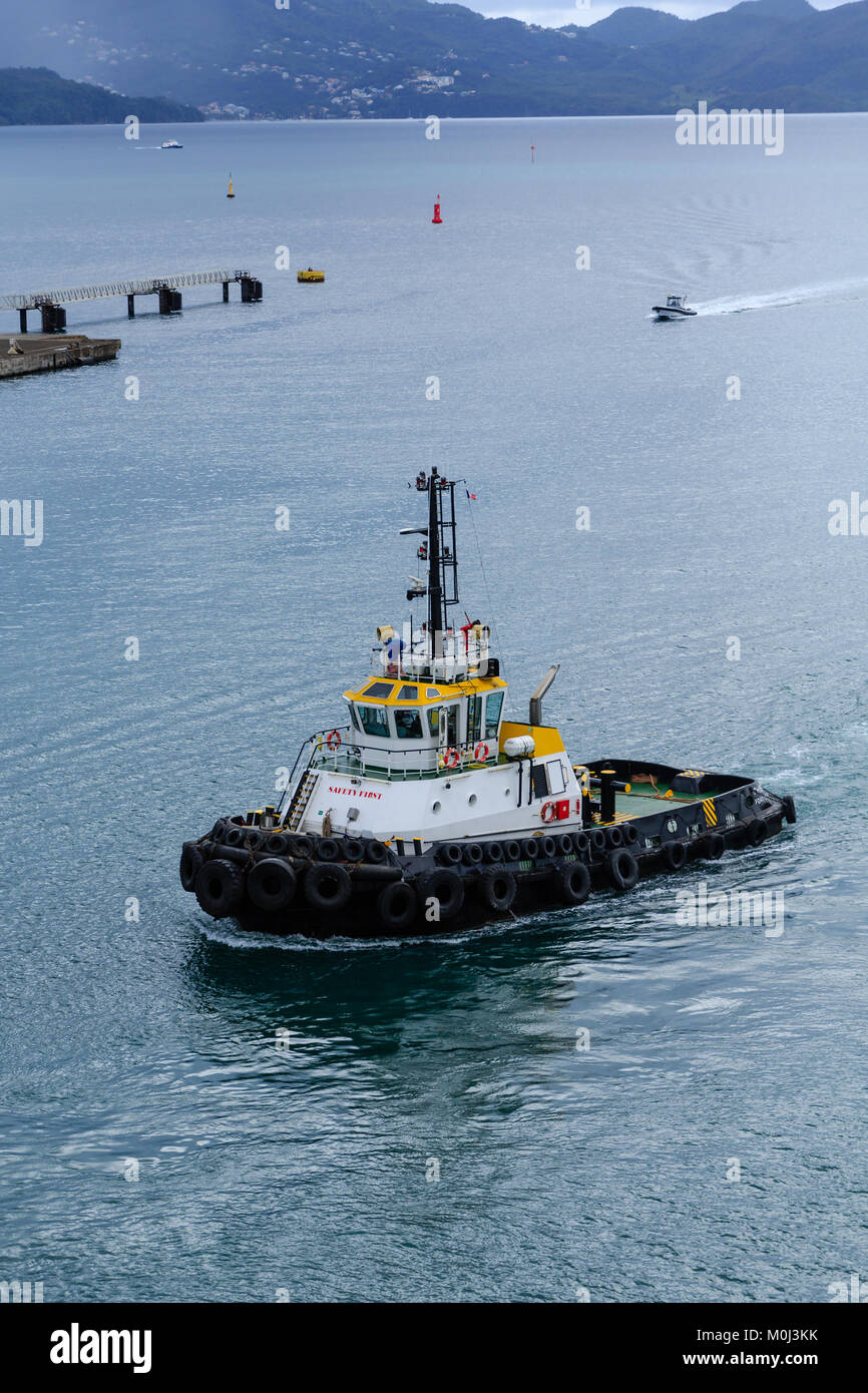 Large Tugboat Sailing on Bay in Martinique Stock Photo - Alamy