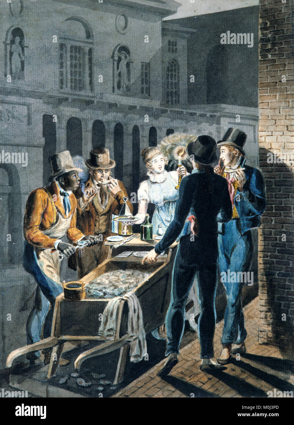 Nightlife in Philadelphia—an Oyster Barrow in front of the Chestnut ...