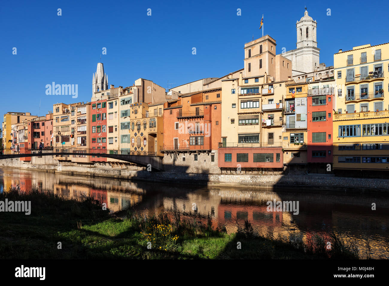 City of Girona Old Town skyline in Catalonia, Spain, Old Quarter (Barri ...