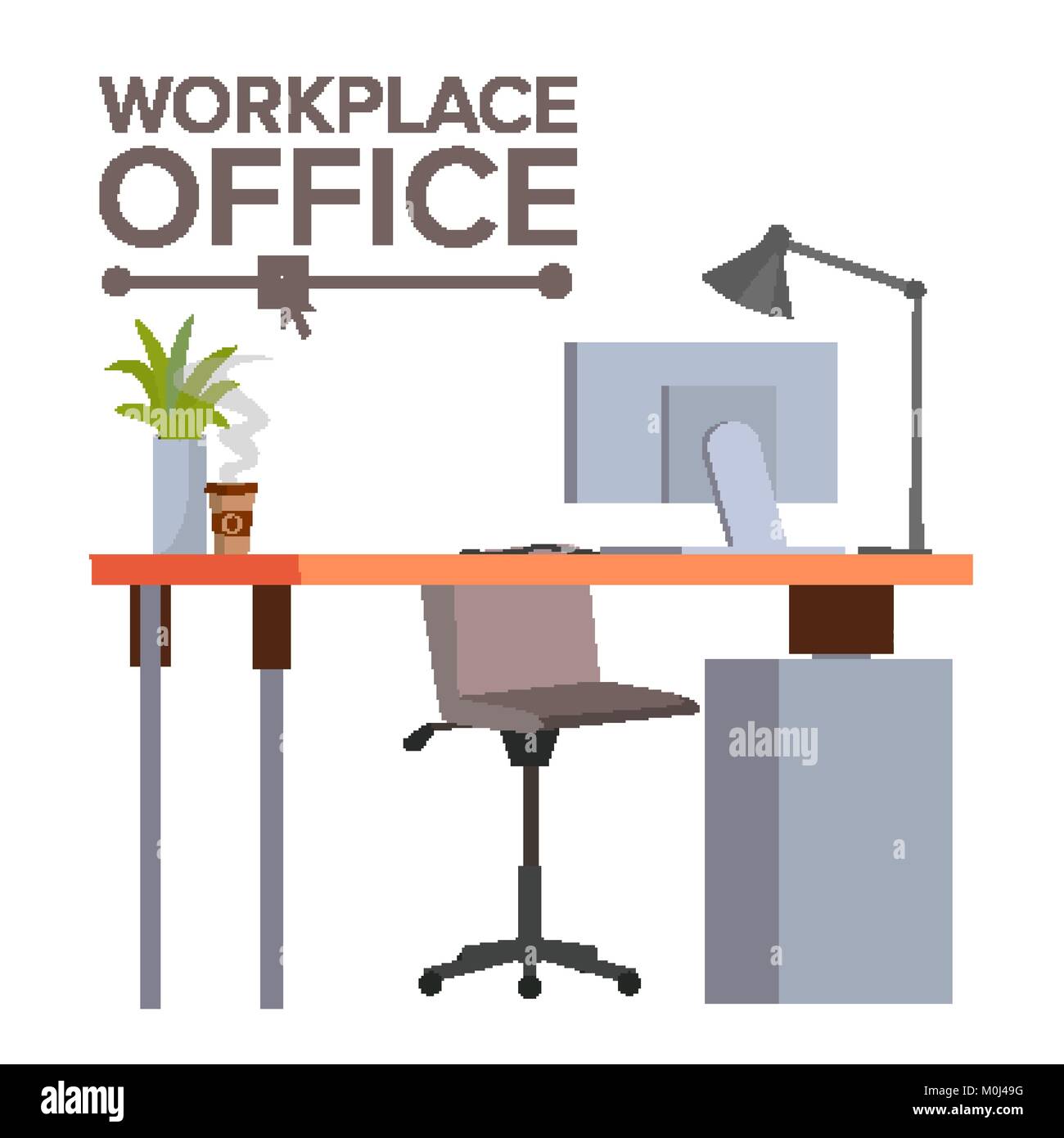 Office Workplace Concept Vector. Office Desk. Modern Developer Studio ...