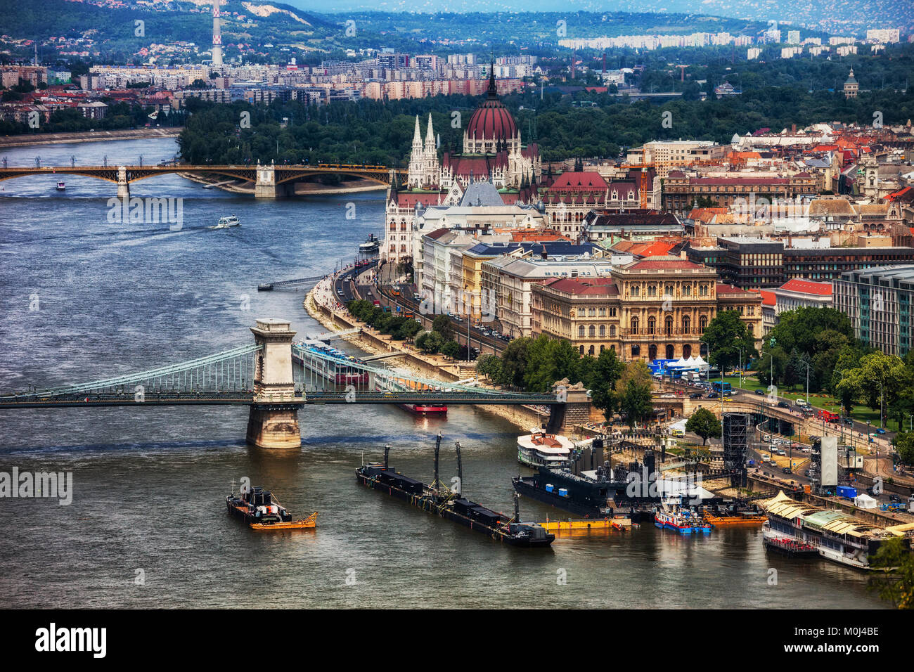 City of Budapest cityscape along Danube river in Hungary, urban ...