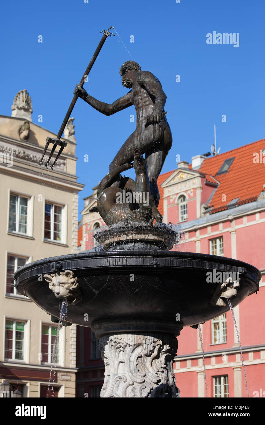 Neptune Fountain (Fontanna Neptuna) in city of Gdansk, Poland. God of ...