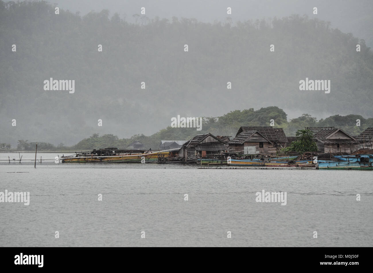 Classical view of villages in the side of Towuti lake in South Sulawesi ...