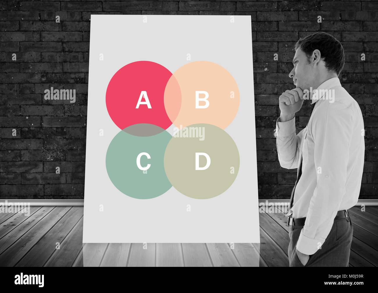 Businessman thinking with colorful chart statistics circles Stock Photo ...