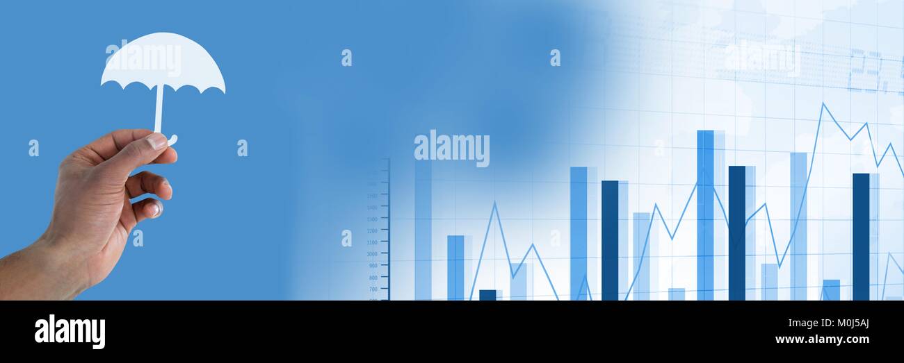 Paper Cut Out umbrella in hand with statistics charts Stock Photo - Alamy