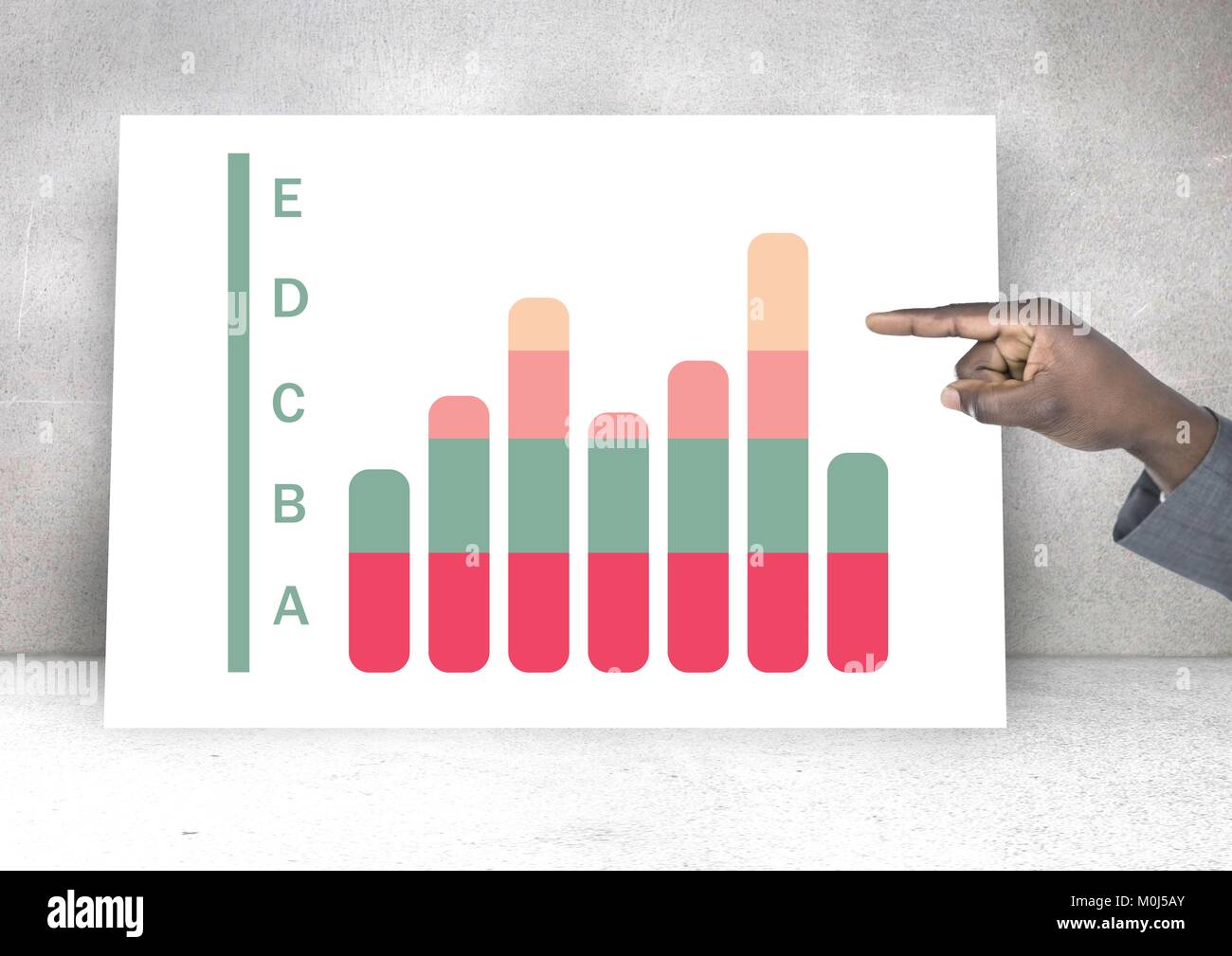 Hand pointing at whiteboard with colorful chart statistics Stock Photo ...