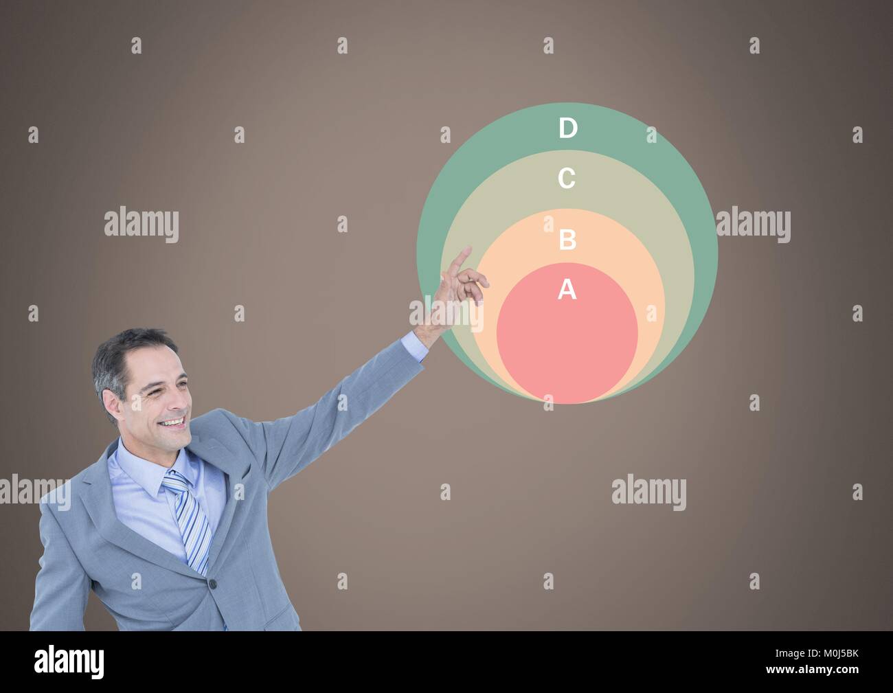 Businessman pointing with colorful chart statistics circles Stock Photo ...