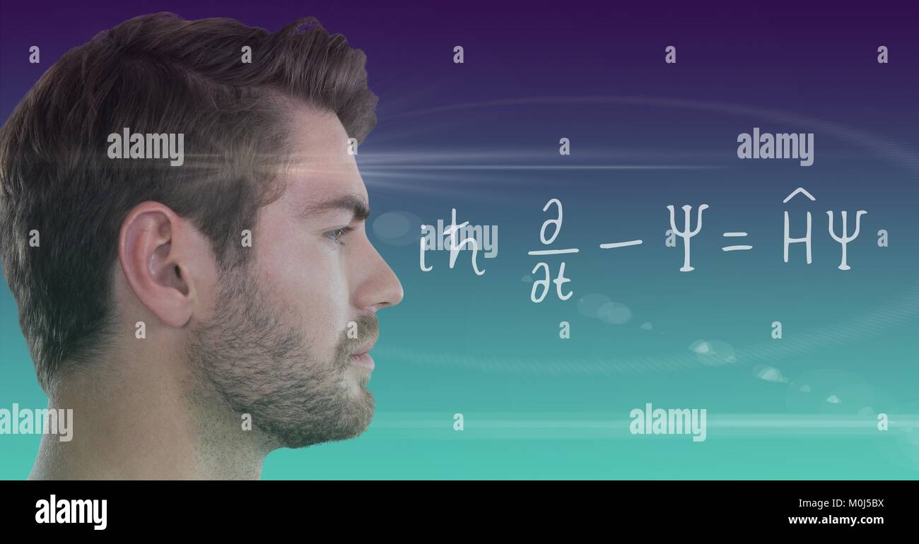 Man looking at equation with flare and gradient background Stock Photo ...