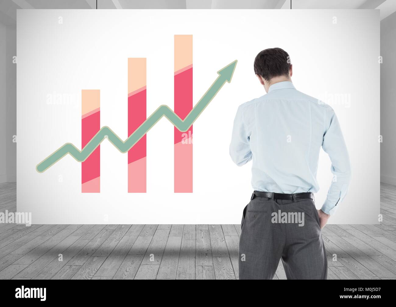 Businessman standing with colorful chart statistics on whiteboard Stock ...