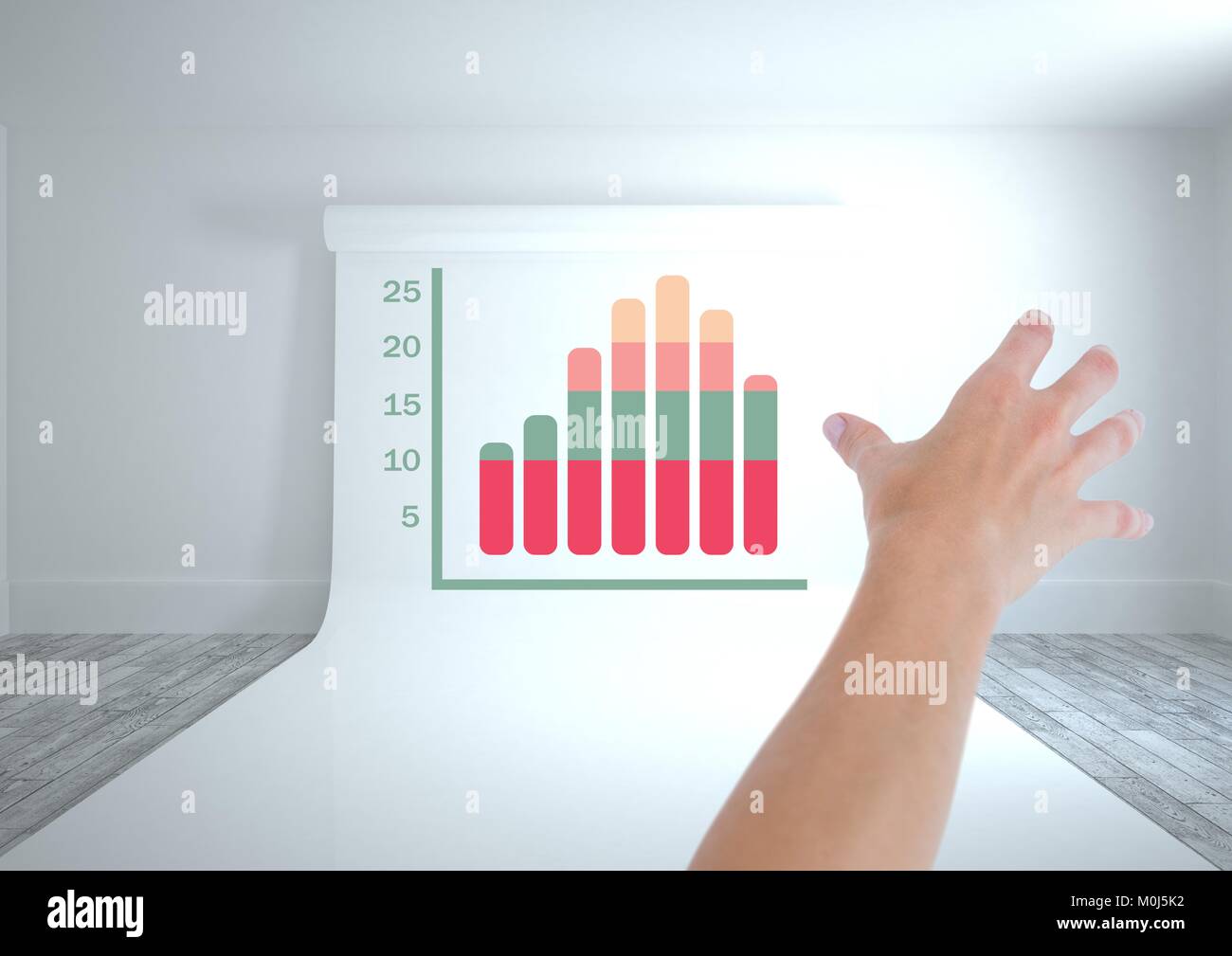 Hand reaching with colorful chart statistics on paper Stock Photo - Alamy