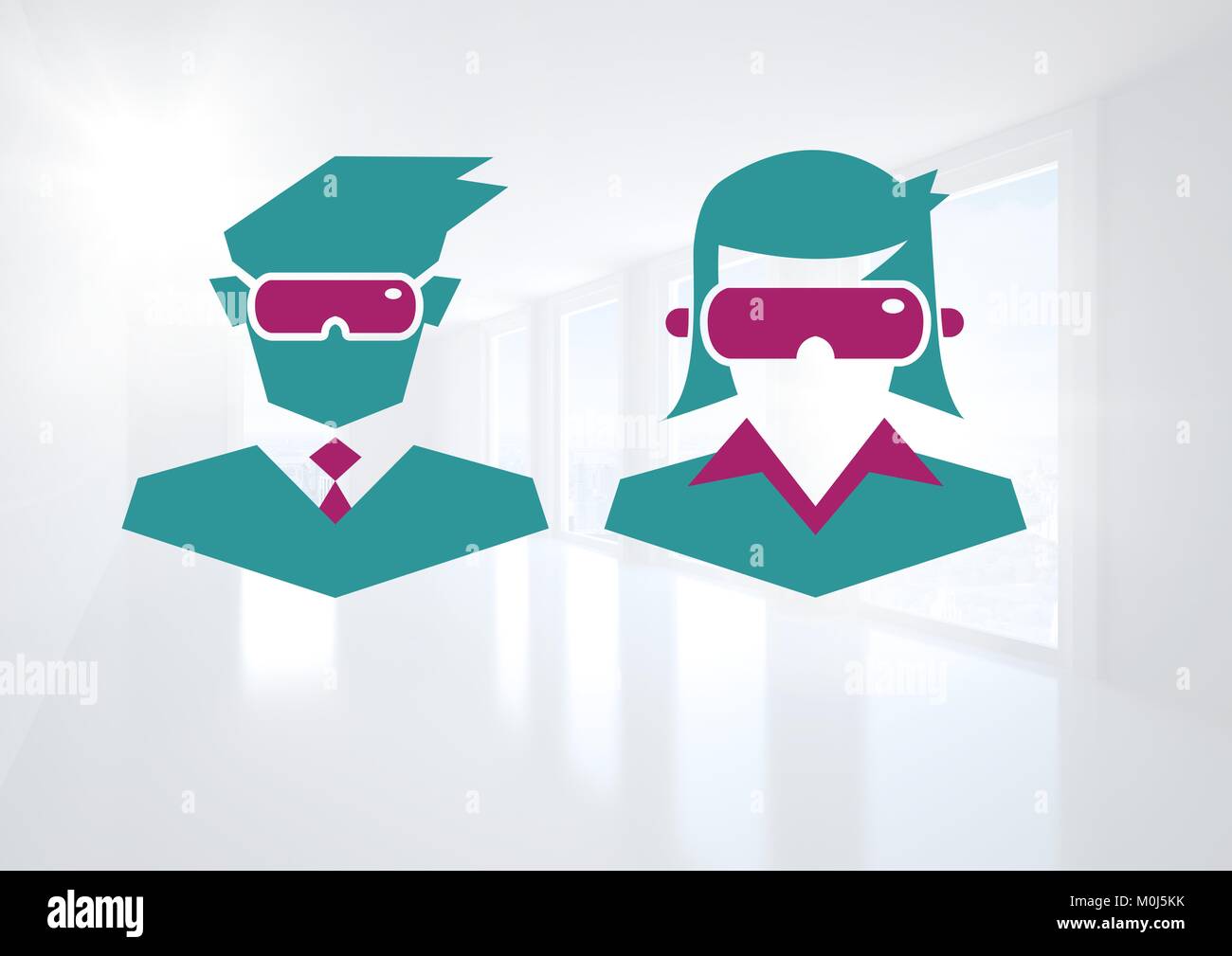 Business people wearing VR headset icons Stock Photo - Alamy