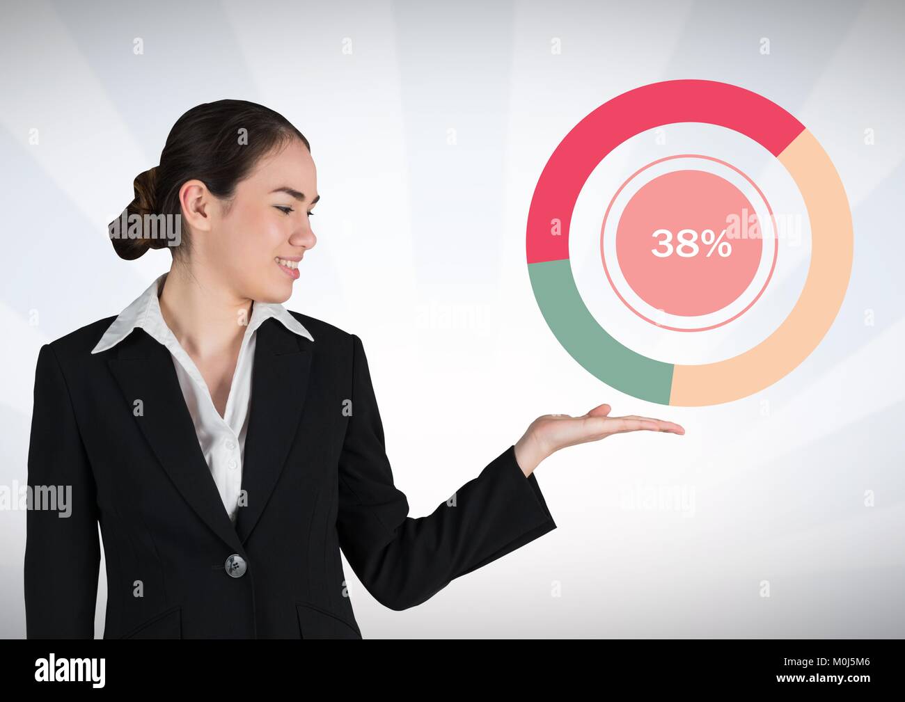 Businesswoman hand open with colorful chart statistics Stock Photo - Alamy