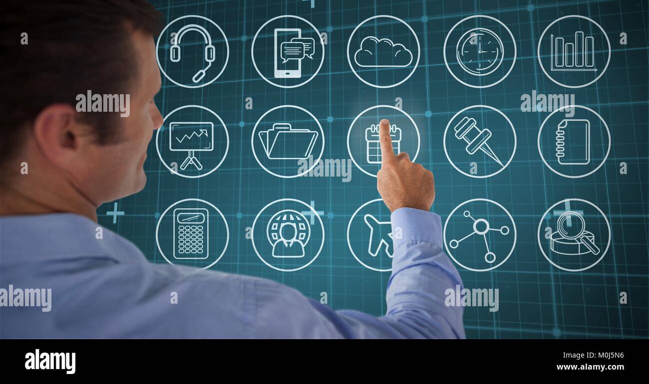 Man touching wall interface Stock Photo - Alamy