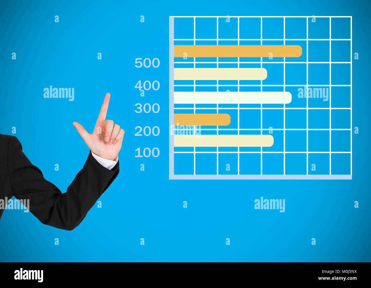 Hand pointing up with colorful chart statistics Stock Photo - Alamy