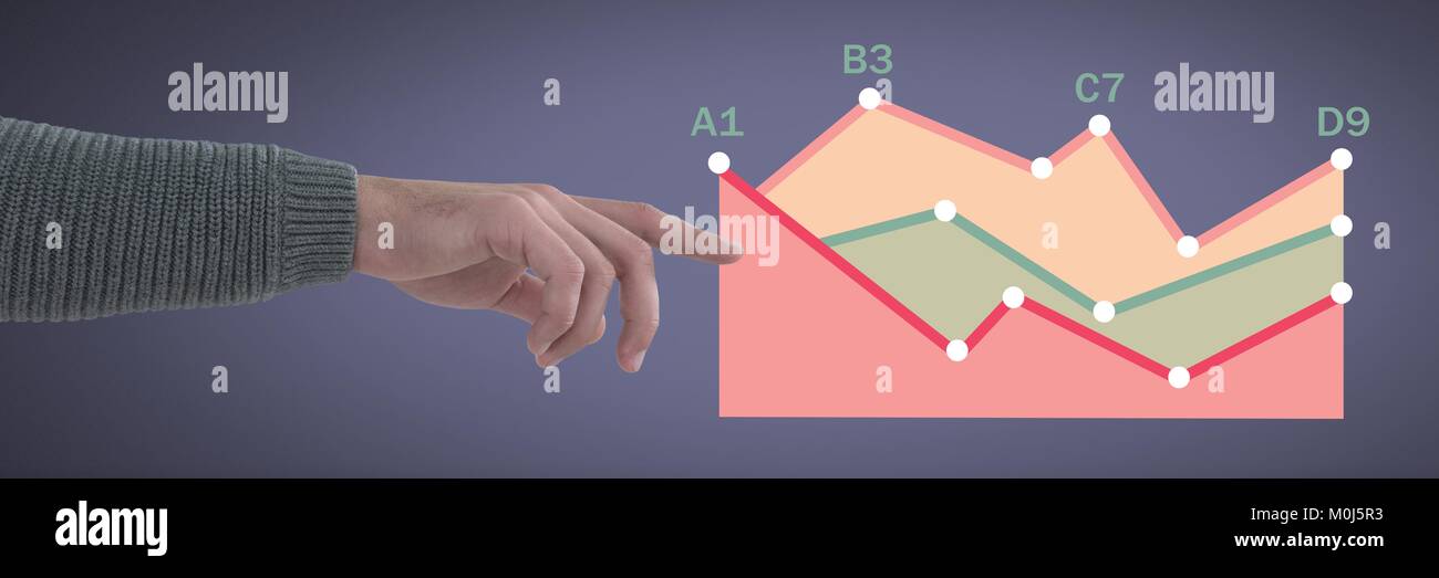 Hand pointing with colorful chart statistics Stock Photo - Alamy