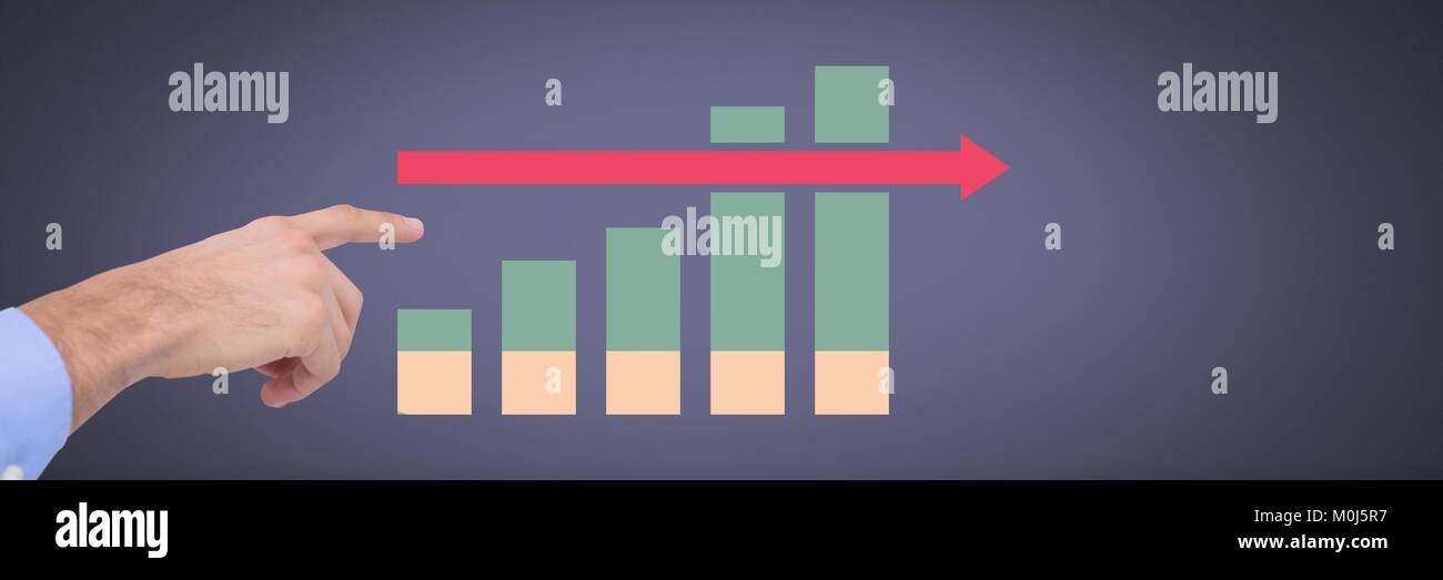 Hand pointing with colorful chart statistics Stock Photo - Alamy