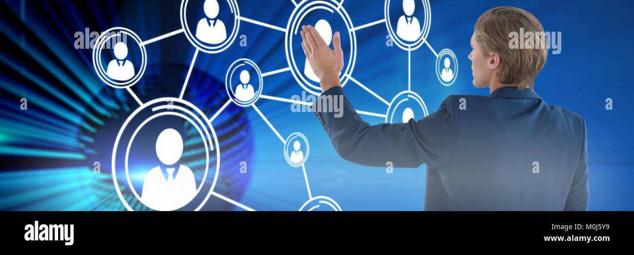 Man touching wall interface Stock Photo - Alamy