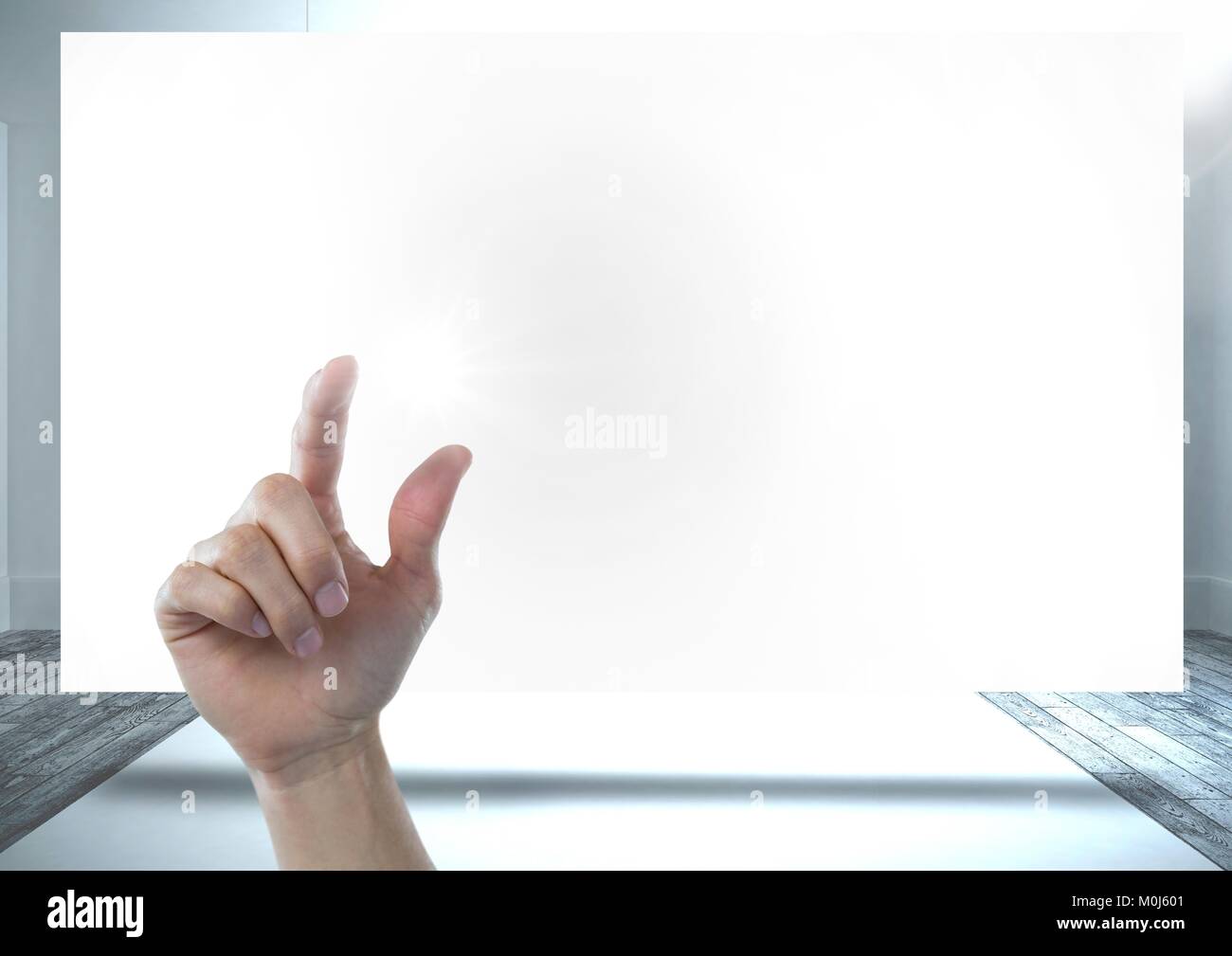 Hand pointing with white board Stock Photo - Alamy