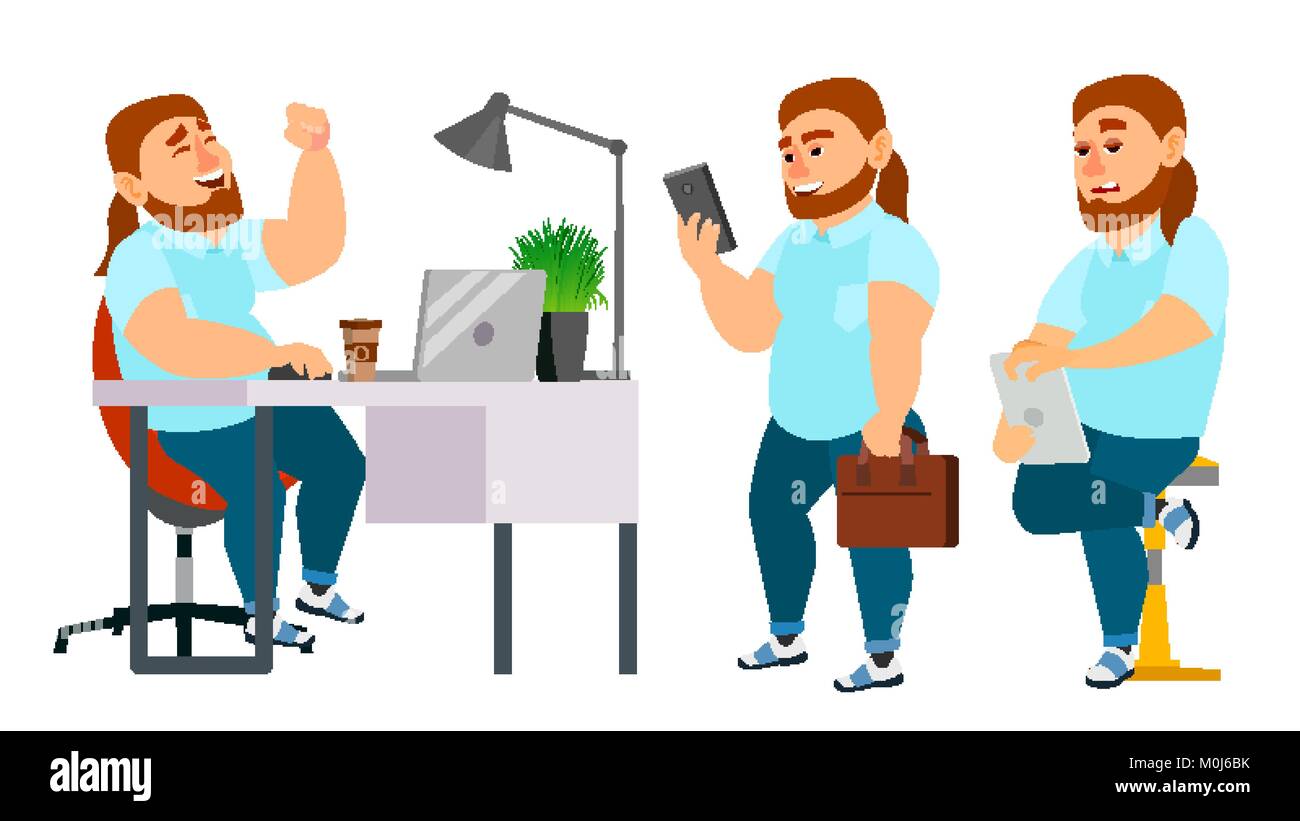 Business Man Character Vector. Working Man. Fat, Bearded. Environment ...