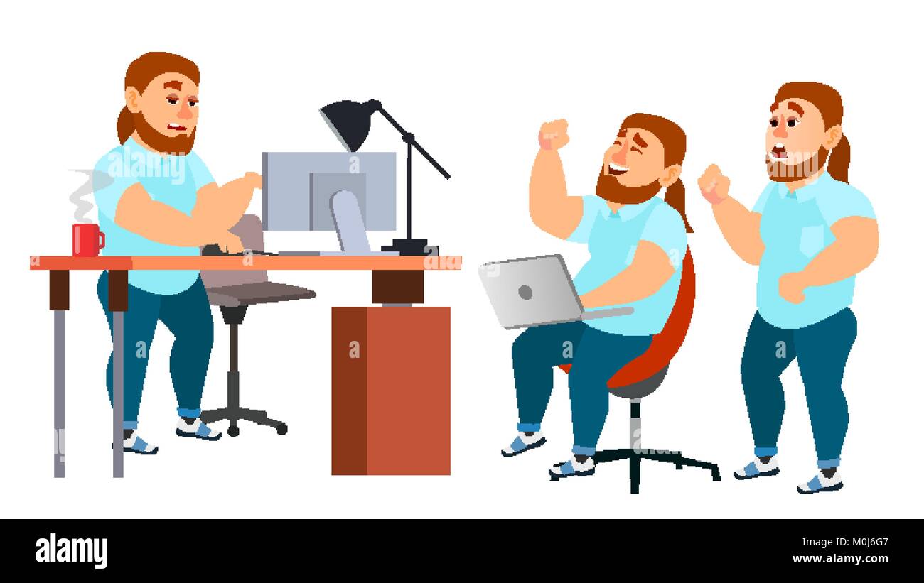 Business Man Character Vector. Working Boy, Man. Team Room ...