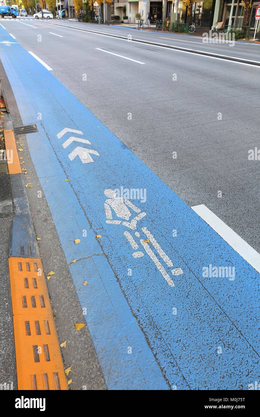 Bicycle lane in Tokyo, Japan. Transportation infrastructure Stock Photo ...