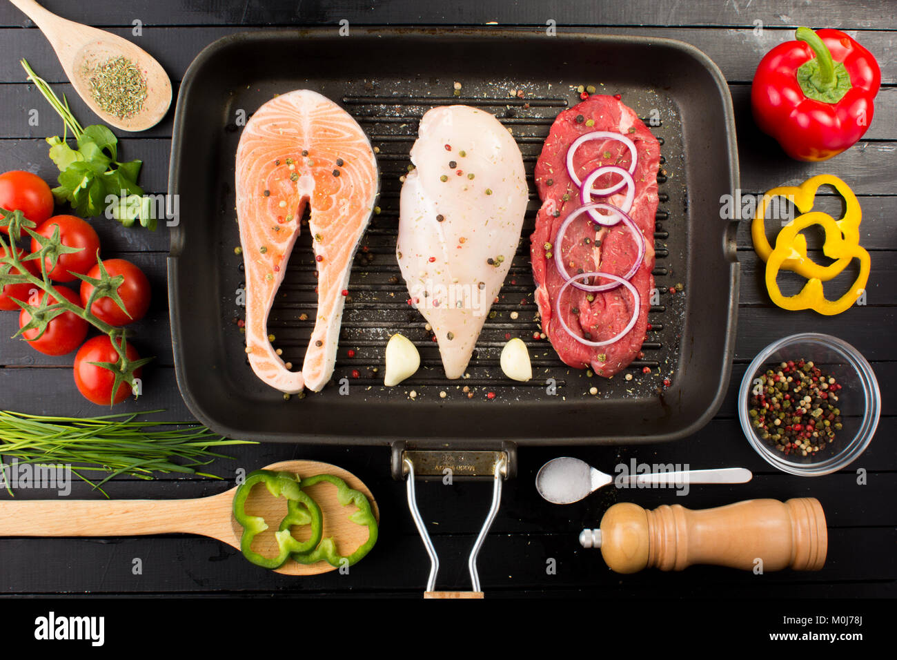 Animal proteins ready to be cooked Stock Photo - Alamy