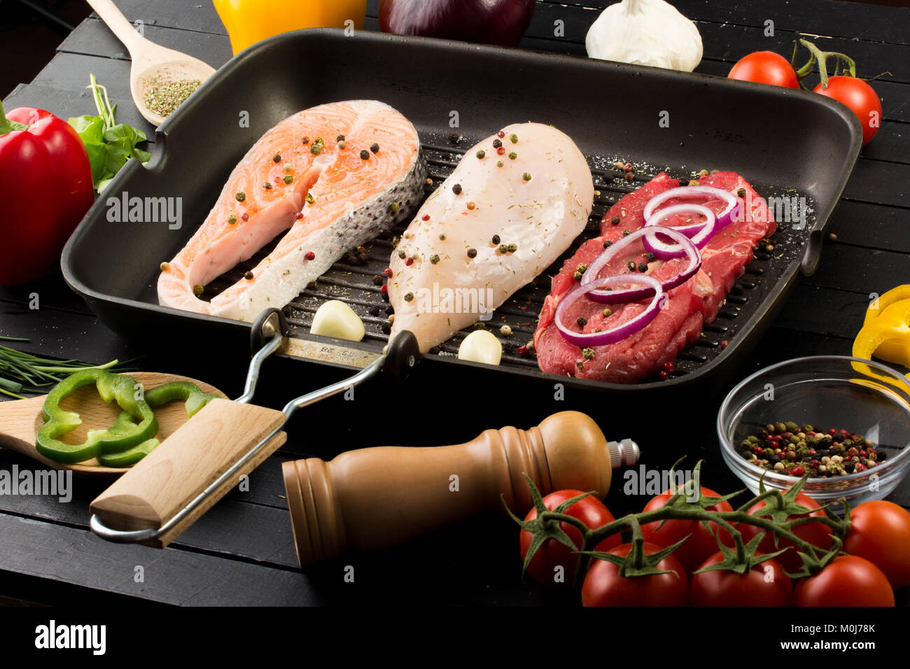 Animal proteins ready to be cooked Stock Photo - Alamy