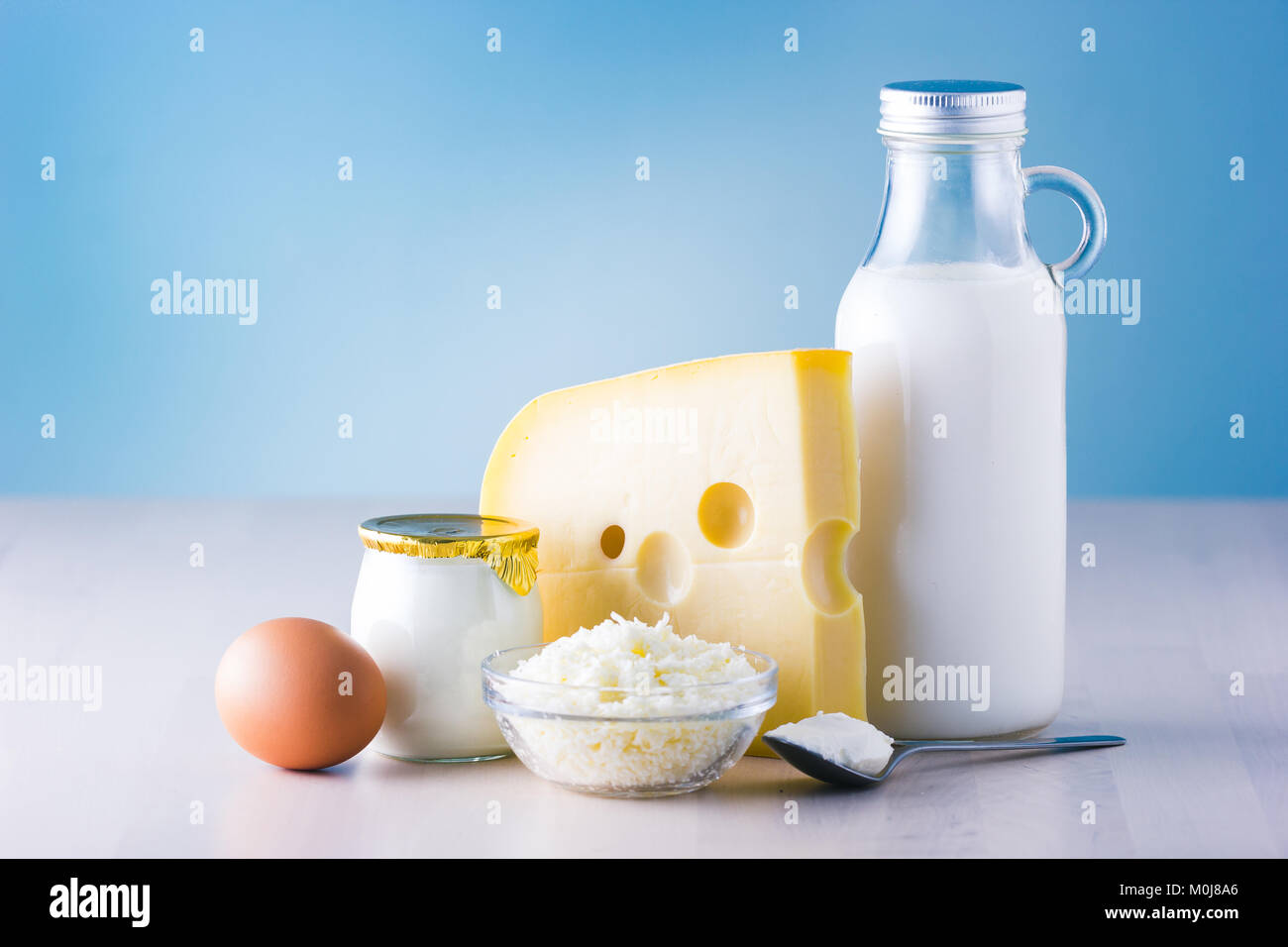 Dairy products such as milk, cheese, egg, yogurt and butter Stock Photo ...