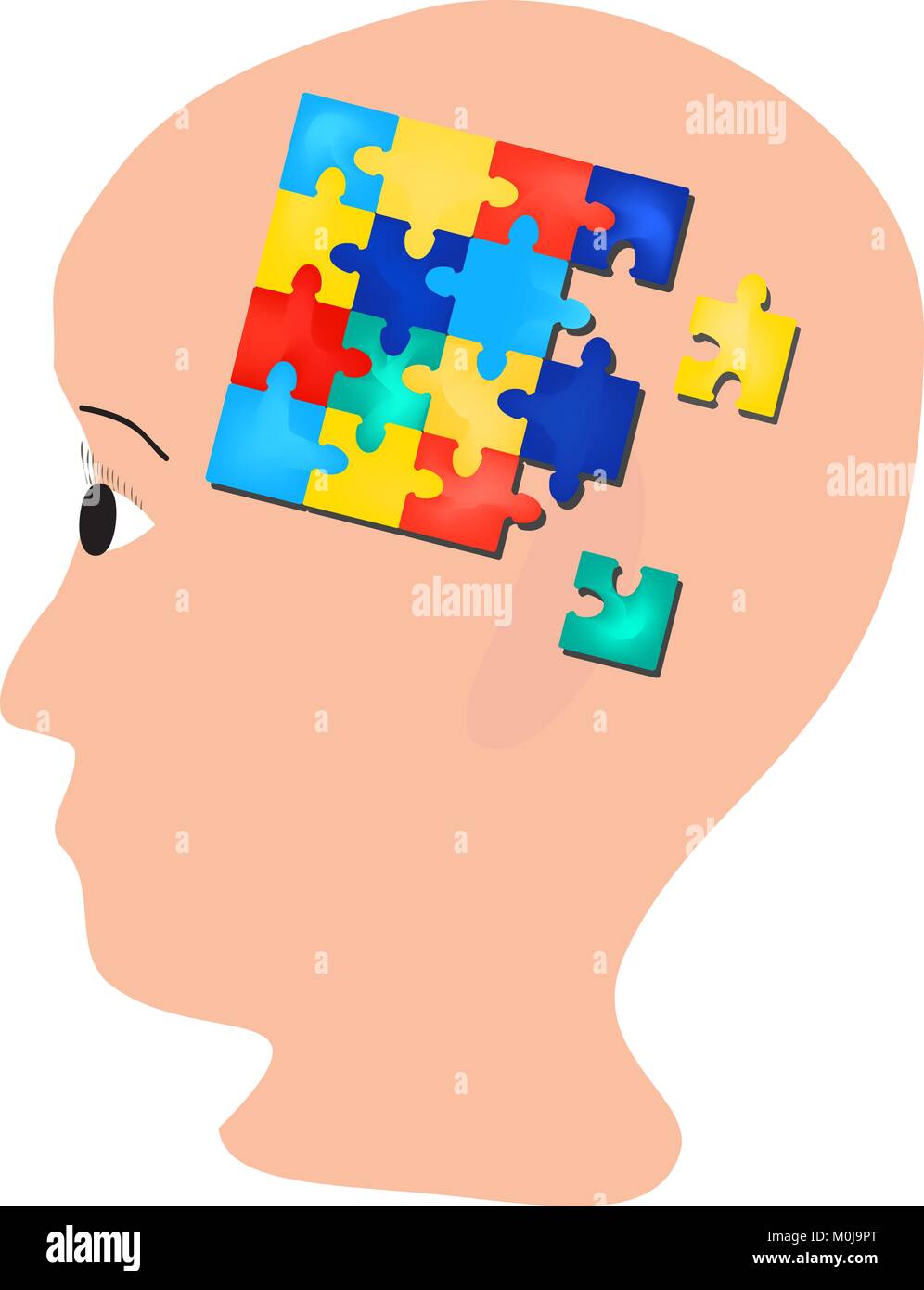 Puzzles in the brain. head. World Autism Day. Vector illustration on ...