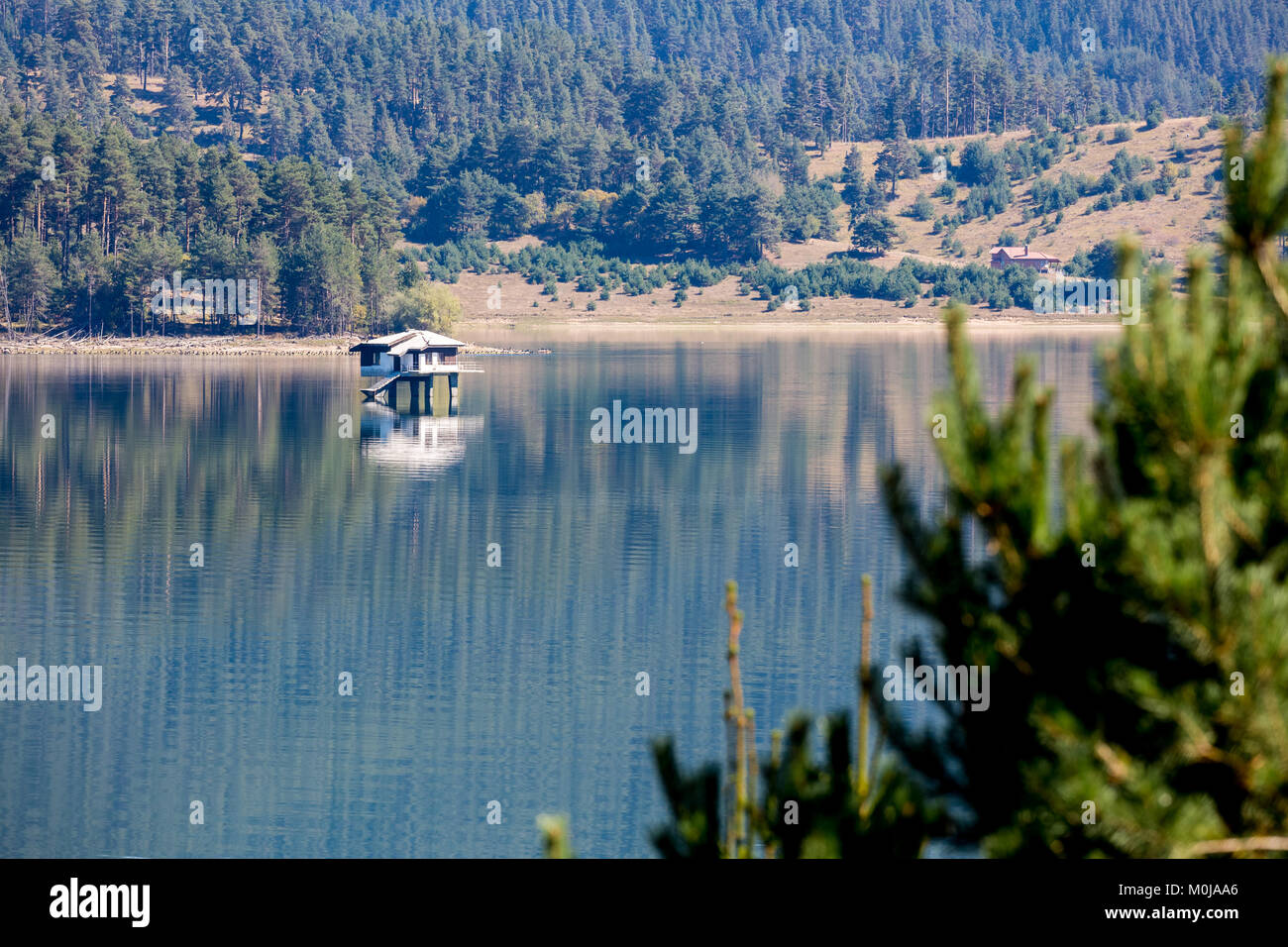 Haunted abandoned house in the waters lake Dospat Bulgaria Stock Photo ...