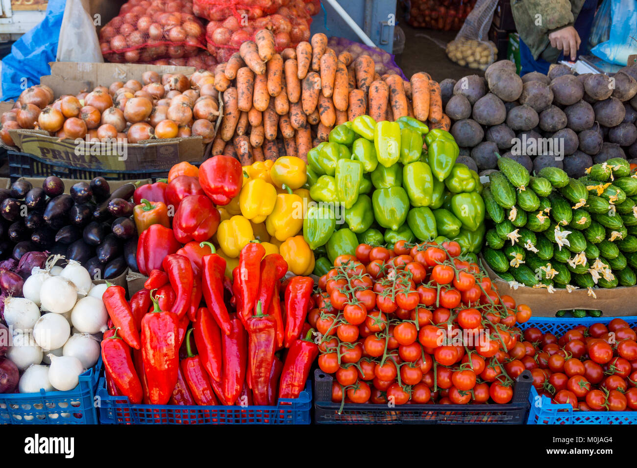various colorful raw vegetables. vegetables on food market Stock Photo ...