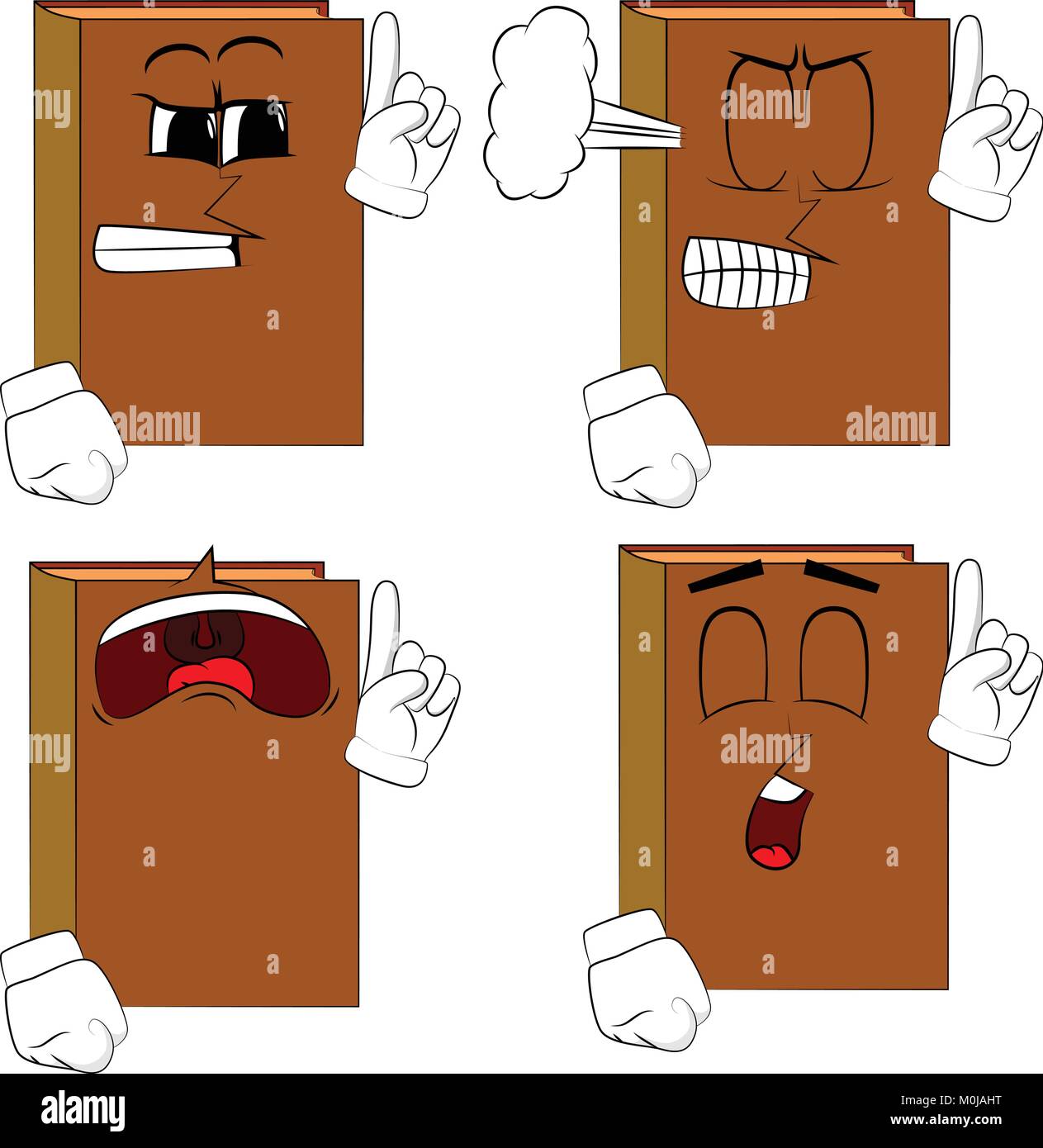 Books making a point. Cartoon book collection with angry and sad faces ...