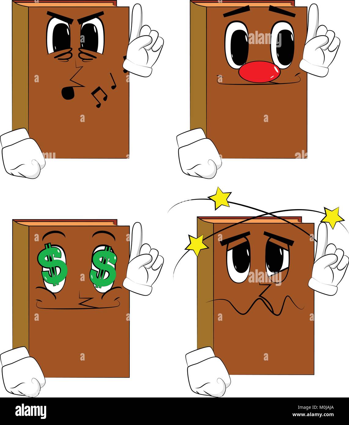 Books making a point. Cartoon book collection with various faces ...