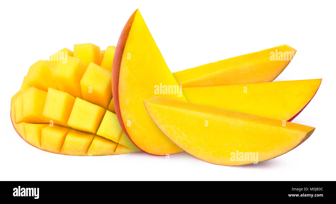 Five mango slices isolated Stock Photo - Alamy