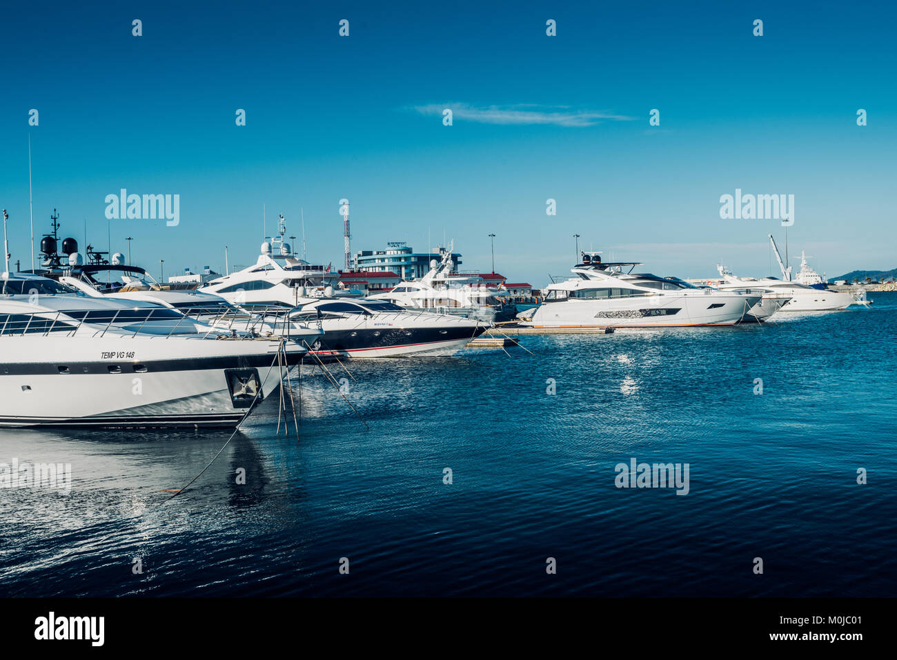 Sailing yachts and private boats at pier in Sochi seaport. yachts in ...