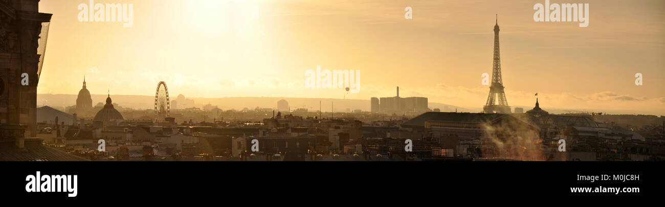 Panoramic View of Paris seen from Rooftops at Sunset Stock Photo - Alamy
