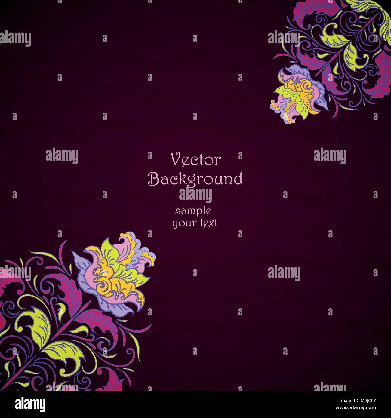 Vector frame with blue, yellow, pink shades. Vintage flowers elements ...