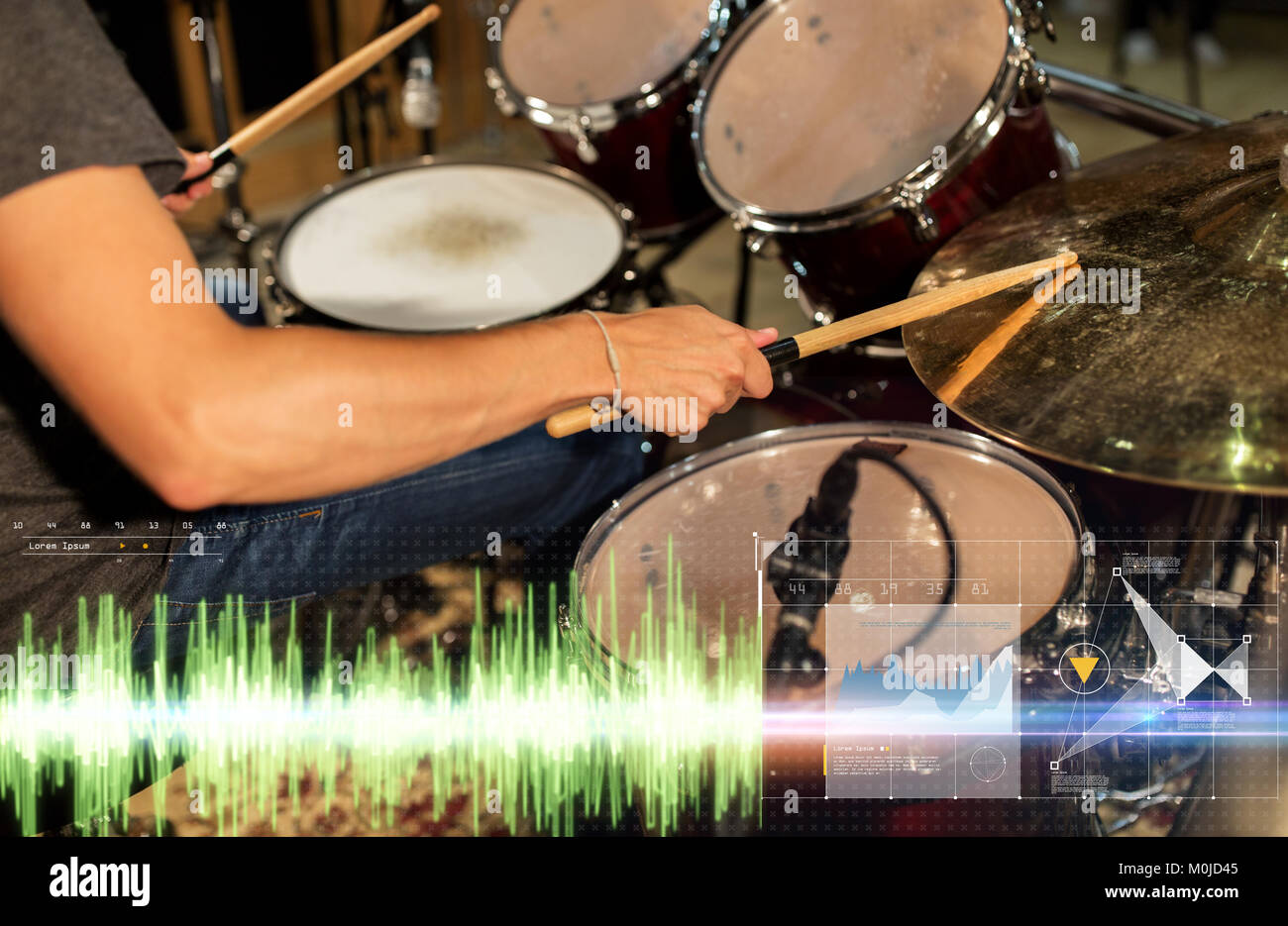 male musician playing drum kit at concert Stock Photo - Alamy