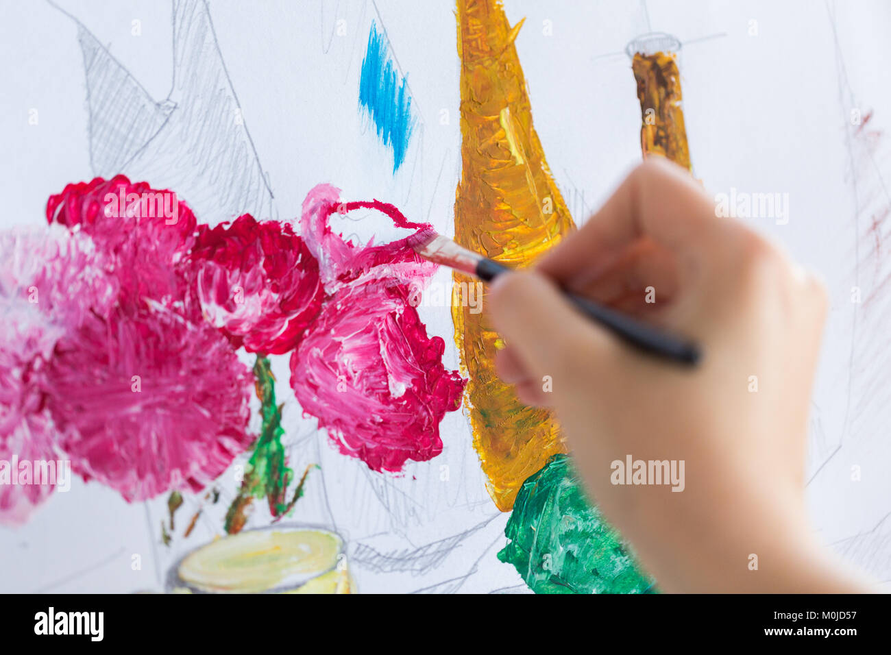 artist with brush painting still life picture Stock Photo - Alamy