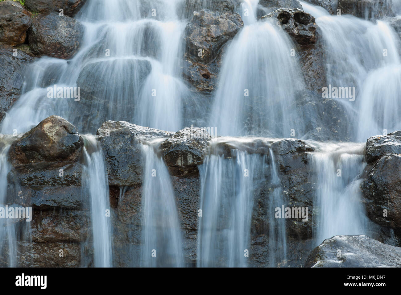 Streaming water in a waterfall close up Stock Photo - Alamy