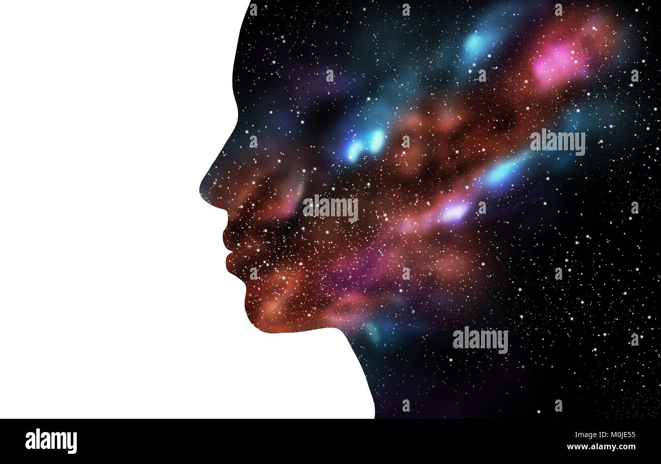 double exposure woman and galaxy Stock Photo - Alamy